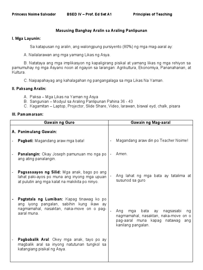 Banghay Aralin Araling Panlipunan | PDF