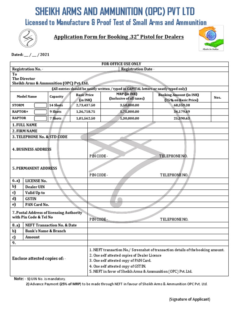 Application Form of .32 Pistol For Dealers | PDF | Taxes | License
