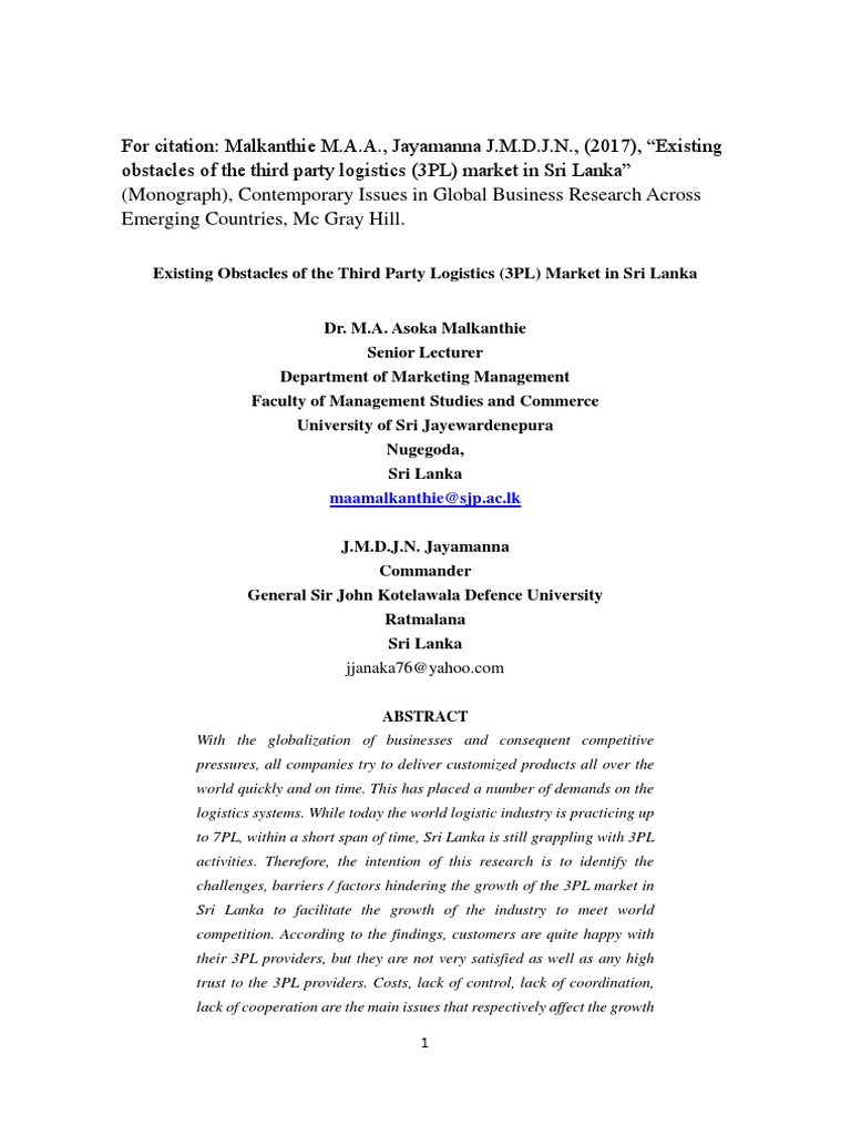 Monograph Citation | PDF | Logistics | Supply Chain