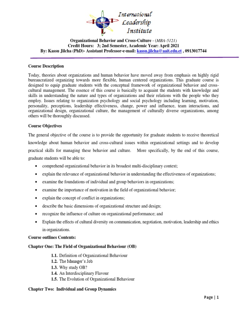 MBA Organizational Behavior Course | PDF | Organizational Behavior ...