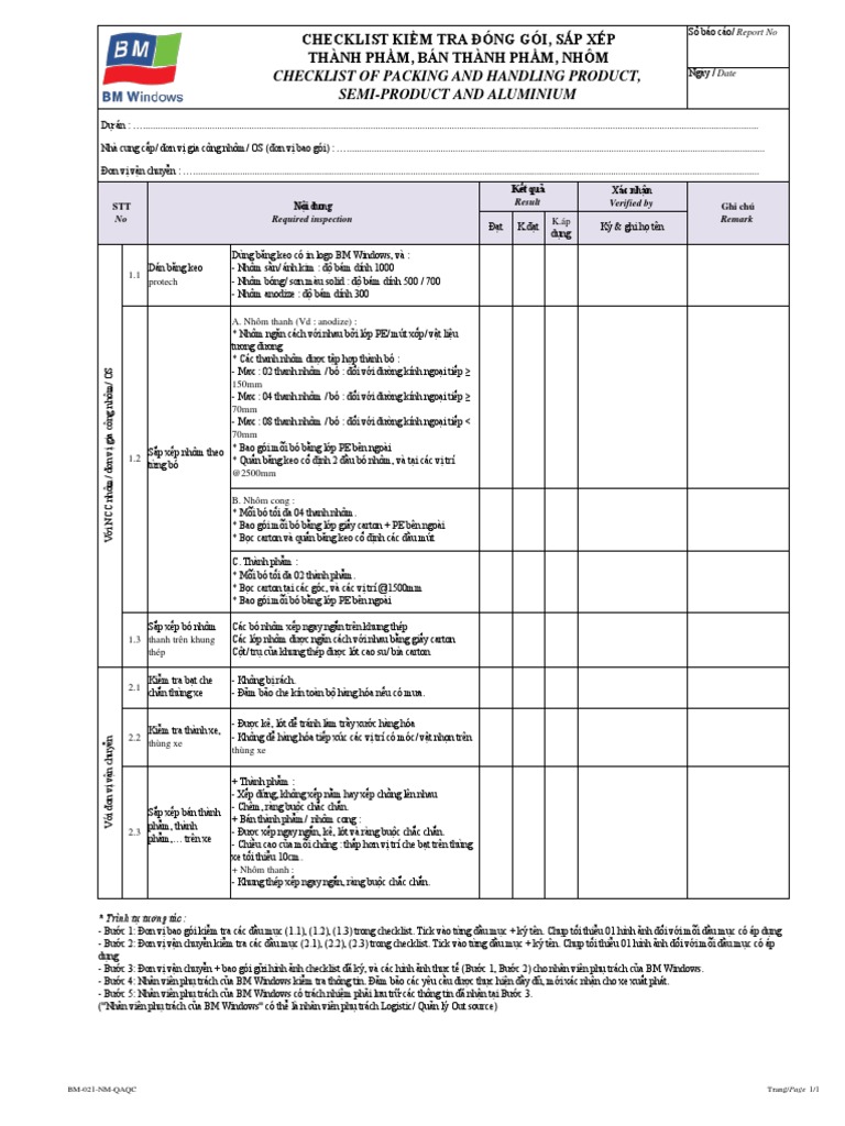 Checklist Đóng Gói, Vận Chuyển (Update) | PDF
