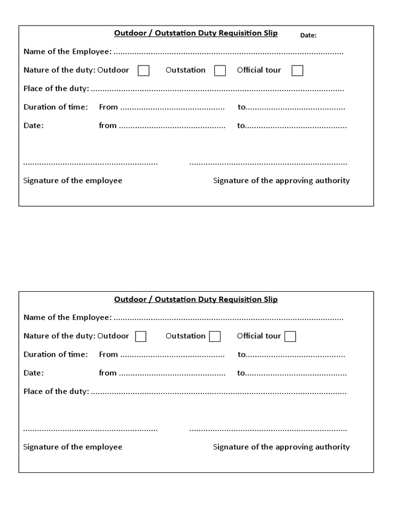 Outdoor Duty Requisition Slip | PDF | Law