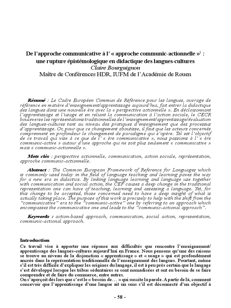 Claire Bourguignon de L'approche Communicative | PDF | Épistémologie | Apprentissage