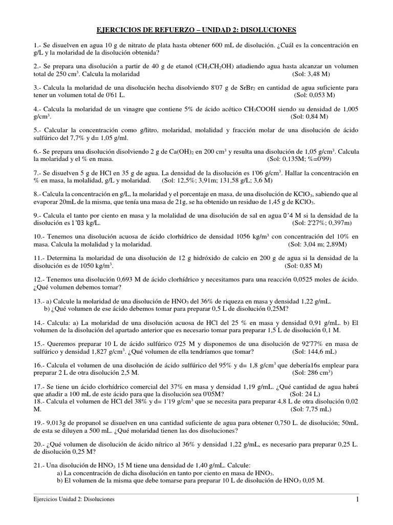 Tema 2 Ejercicios | PDF | Concentración | Mole (Unidad)