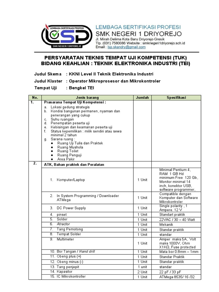FR - Ver - Tuk.01. Persyaratan Teknis TEI (Cluster 1) | PDF