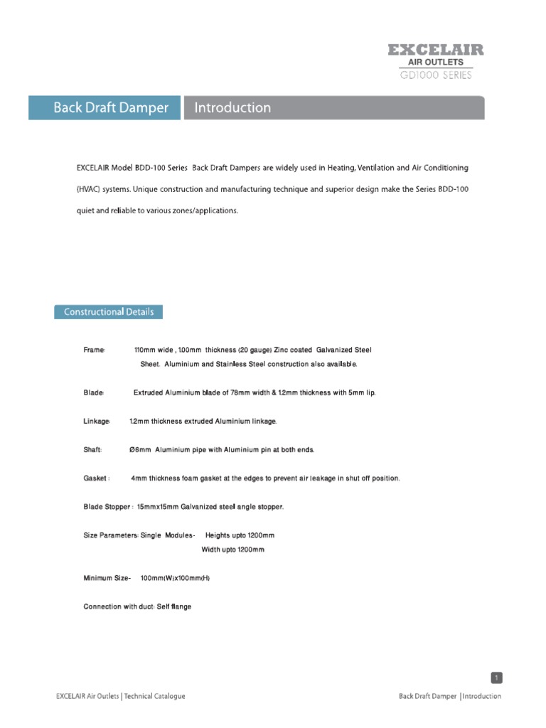 Back Draft Damper Catalogue | PDF
