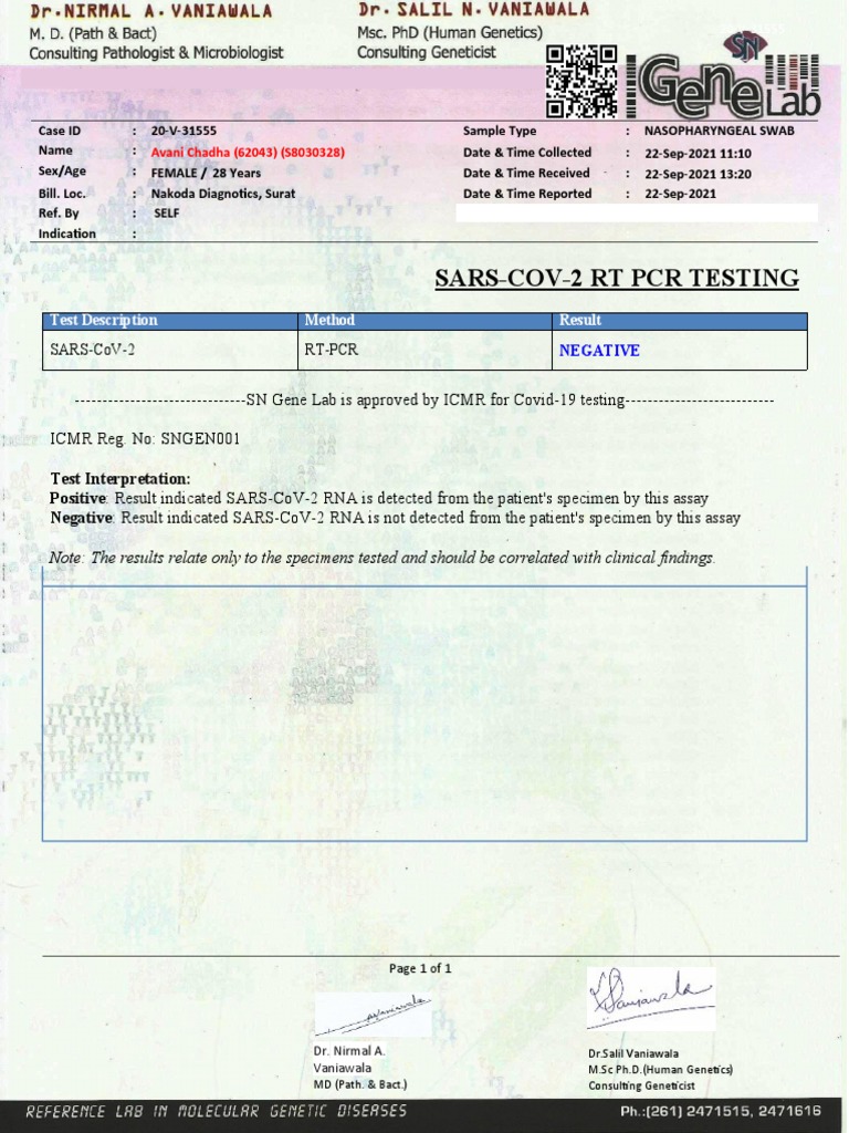 SARS-CoV-2 RT-PCR Testing Results | PDF | Public Health | Health Sciences