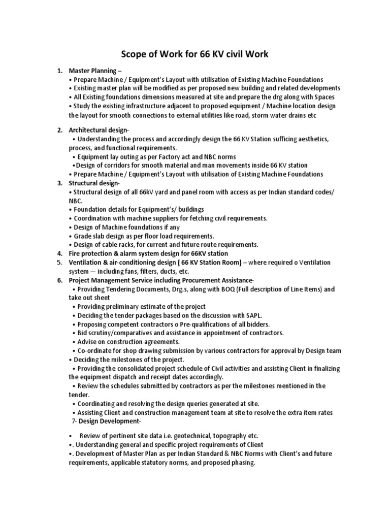 66 KV Civil Work Scope of Services | PDF | Economic Sectors | Engineering