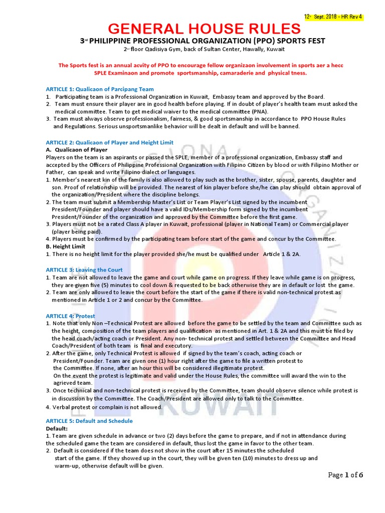 House Rules | PDF | Sports | Entertainment