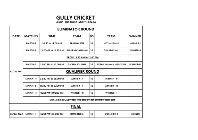 Cricket Schedule | PDF