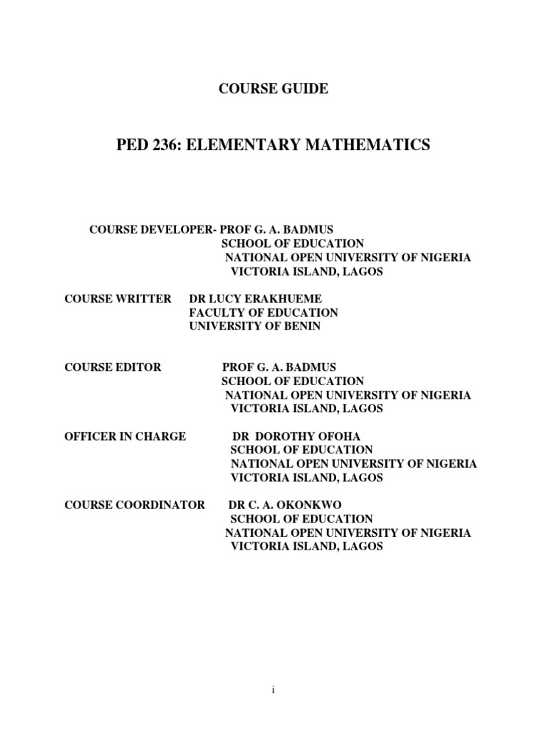 Elementary Math Course Guide for NOUN Students | PDF | Area | Logarithm
