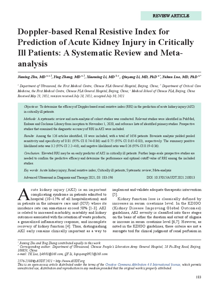 Doppler-Based Renal Resistive Index For Prediction of Acute Kidney ... Doppler-Based Renal Resistive Index For Prediction of Acute Kidney ...