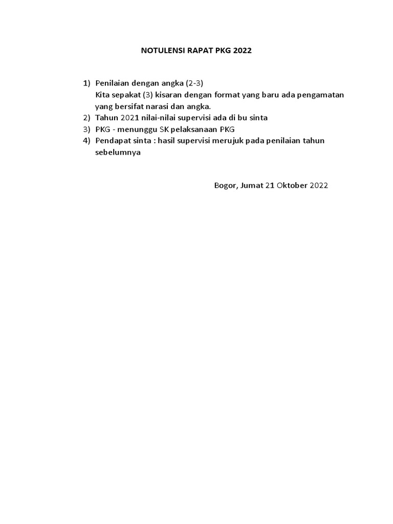 Notulensi Rapat PKG 2022 | PDF