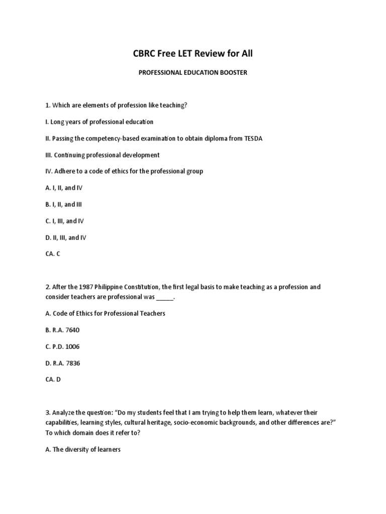 CBRC Profed | Download Free PDF | Educational Assessment | Classroom Management