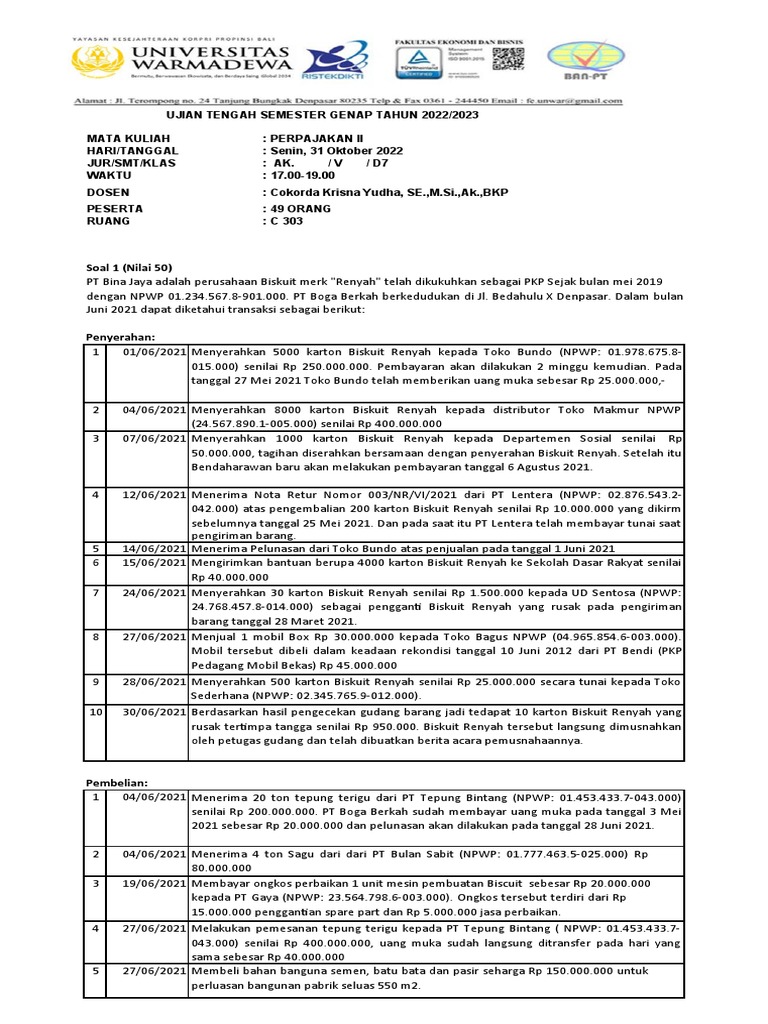UTS Perpajakan II 31 Okt 2022 | PDF