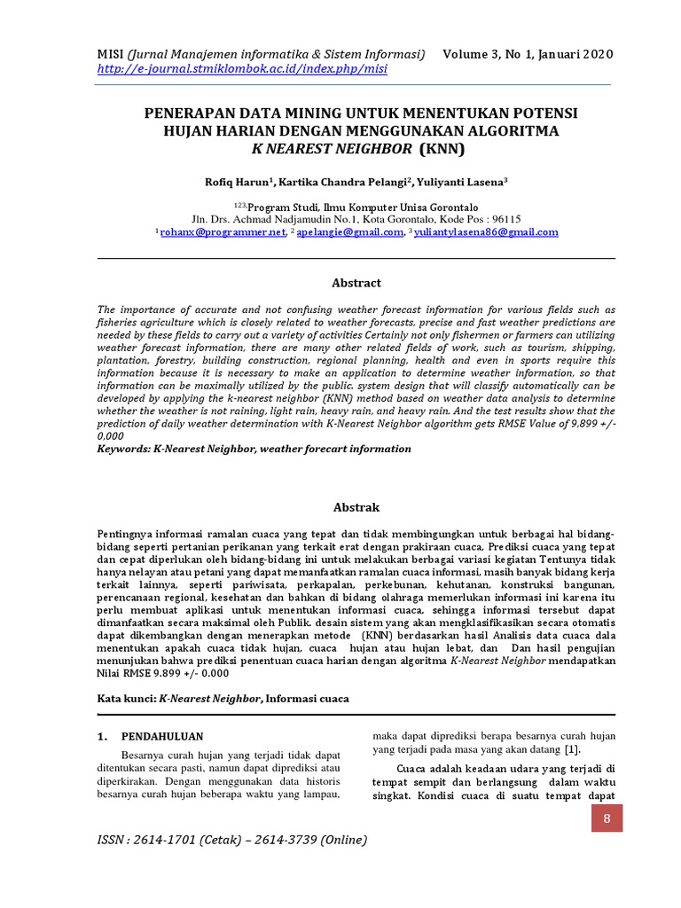Penerapan Data Mining Untuk Menentukan Potensi Hujan Harian Dengan ...
