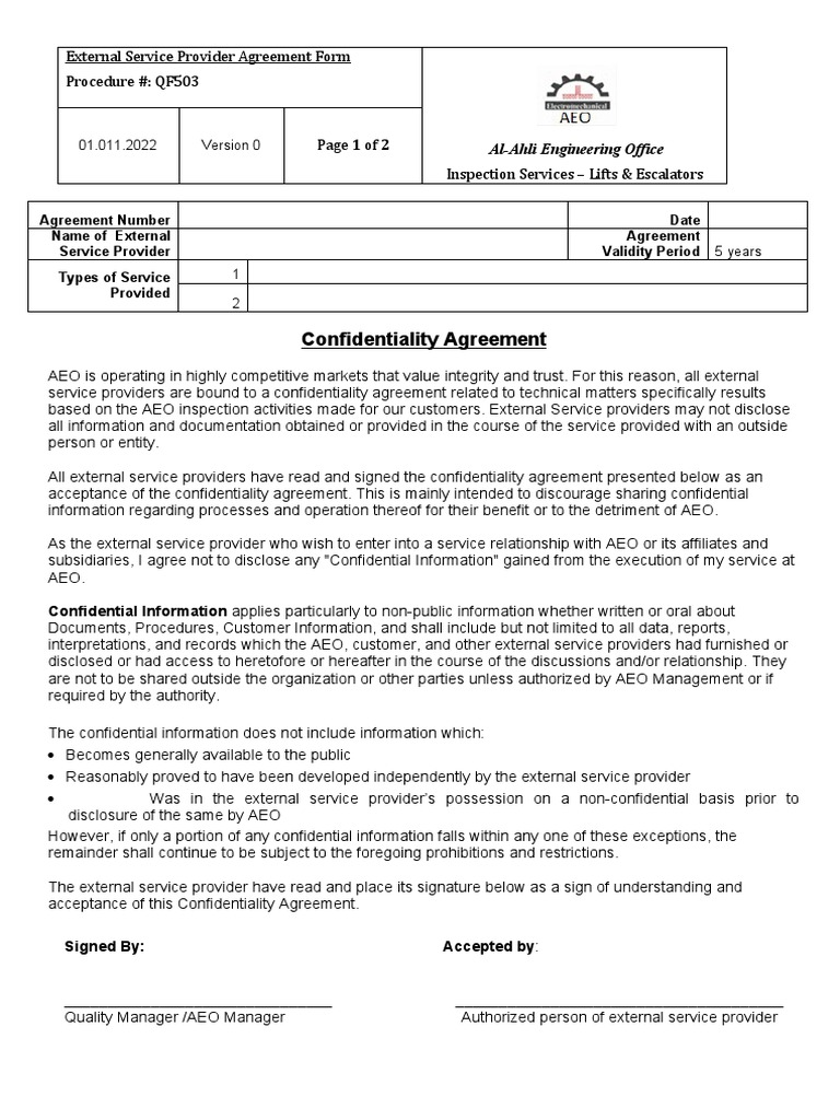 External Service Provider Agreement | PDF | Non Disclosure Agreement ...
