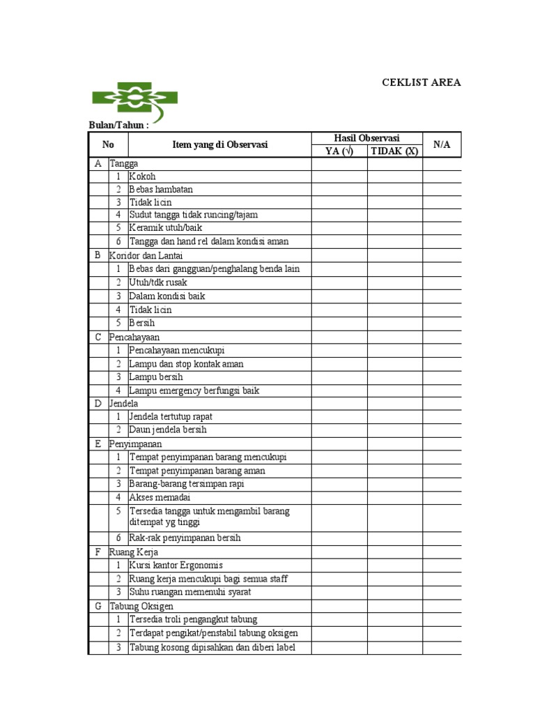 Cek List Area Terisolasi | PDF