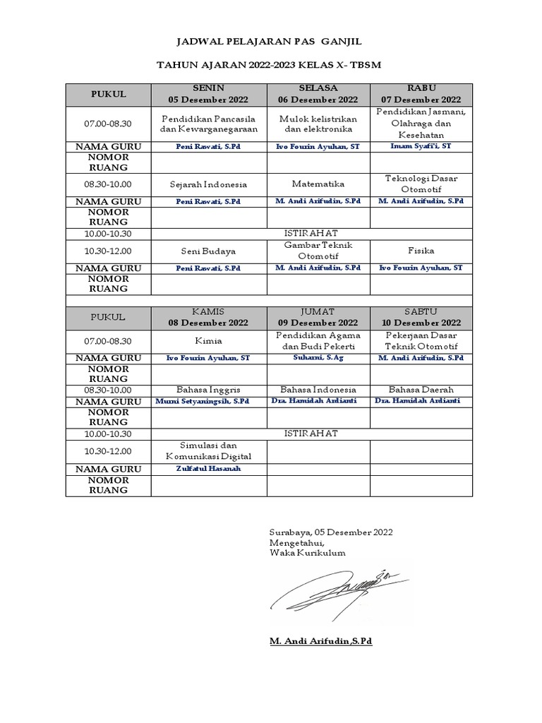 Jadwal Pas Ganjil | PDF