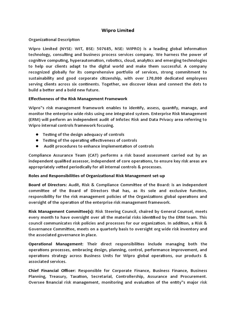Case Study On WIPRO | PDF | Risk | Risk Management