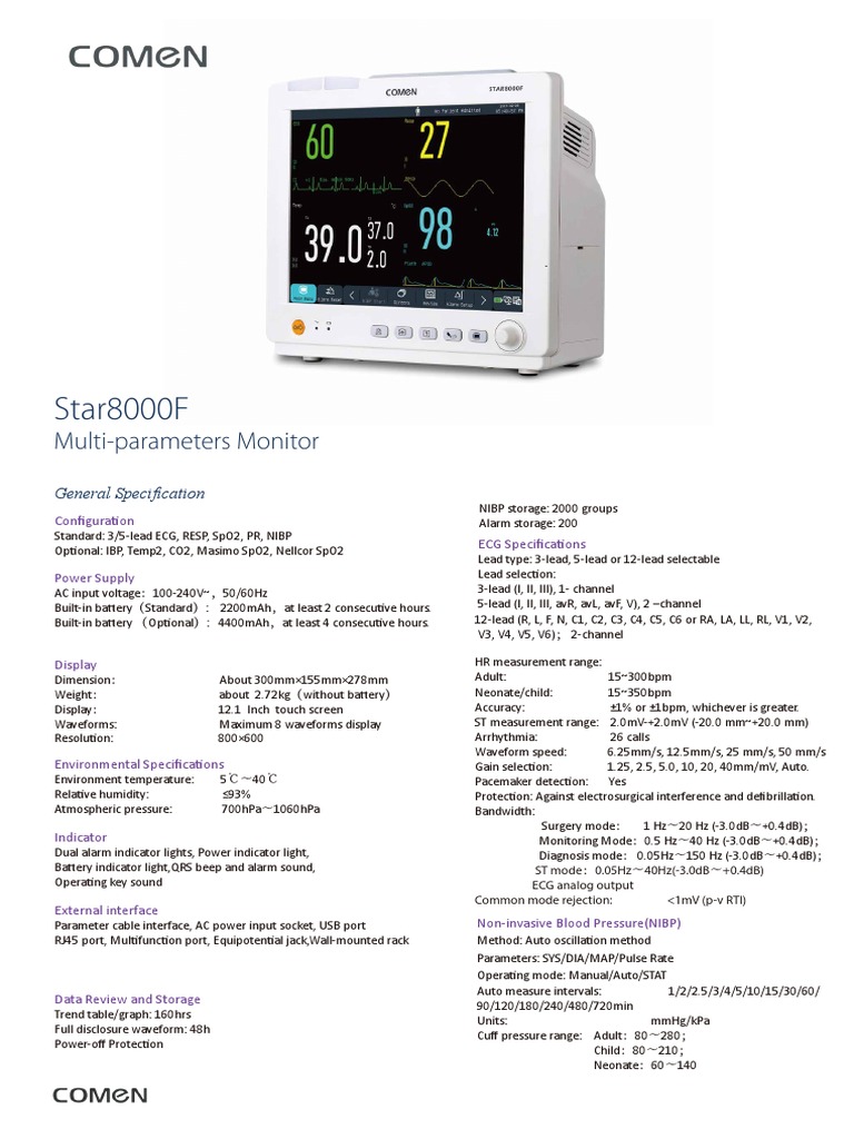Comen Star 8000f | PDF | Electrocardiography | Blood Pressure