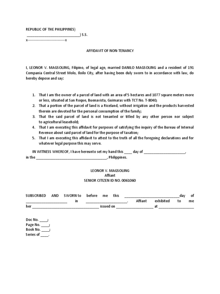 Affidavit of Non-Tenancy | PDF