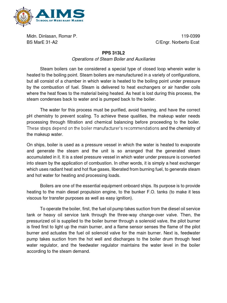 PPS Steam Boiler Operation and Auxiliaries | PDF | Boiler | Pump
