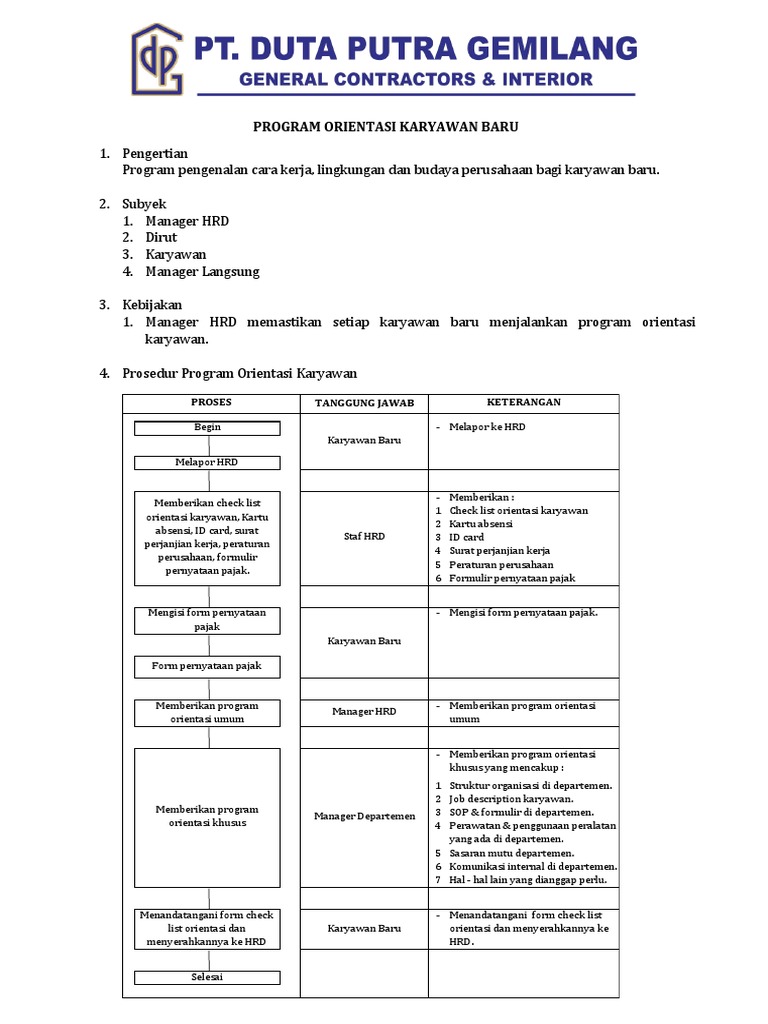 Program Orientasi Karyawan Baru | PDF