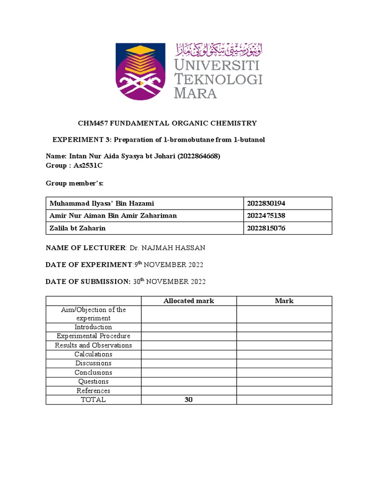 Chm457 Fundamental Organic Chemistryexp 3 | PDF | Chemical Reactions | Distillation