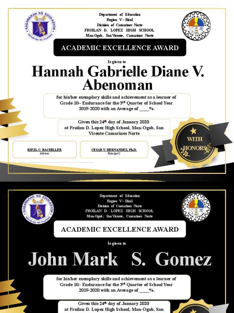 Academic Excellence Cert | PDF