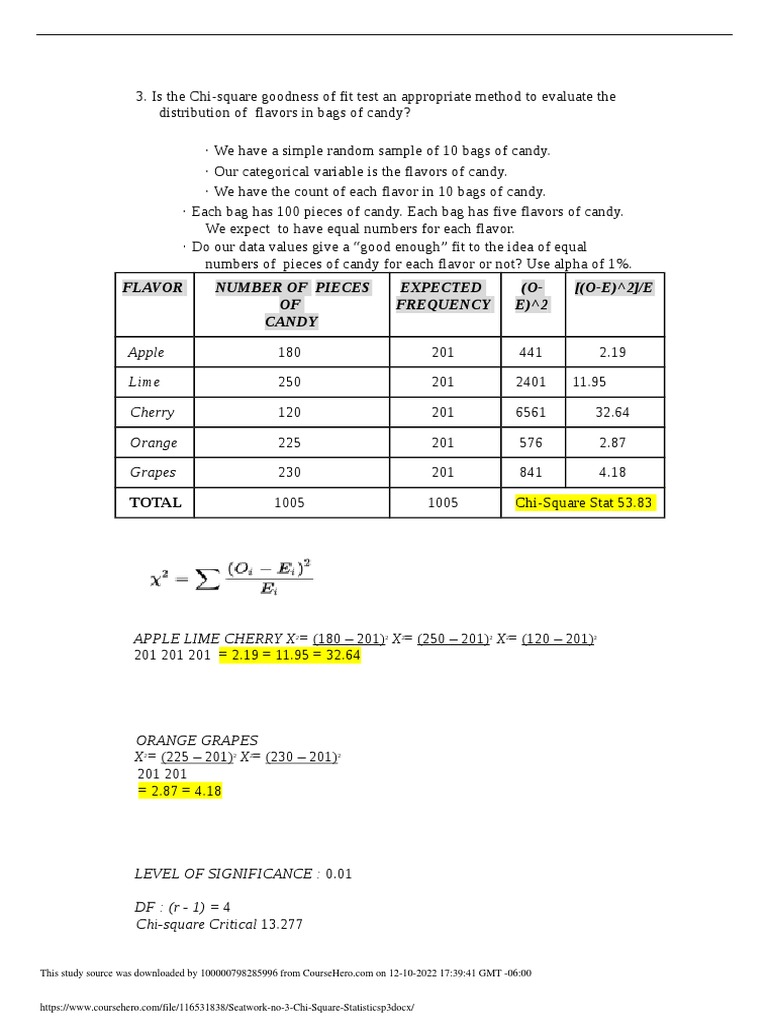 Seatwork No. 3 Chi Square Statistics..p3 | PDF | Chi Squared Distribution | Methodology