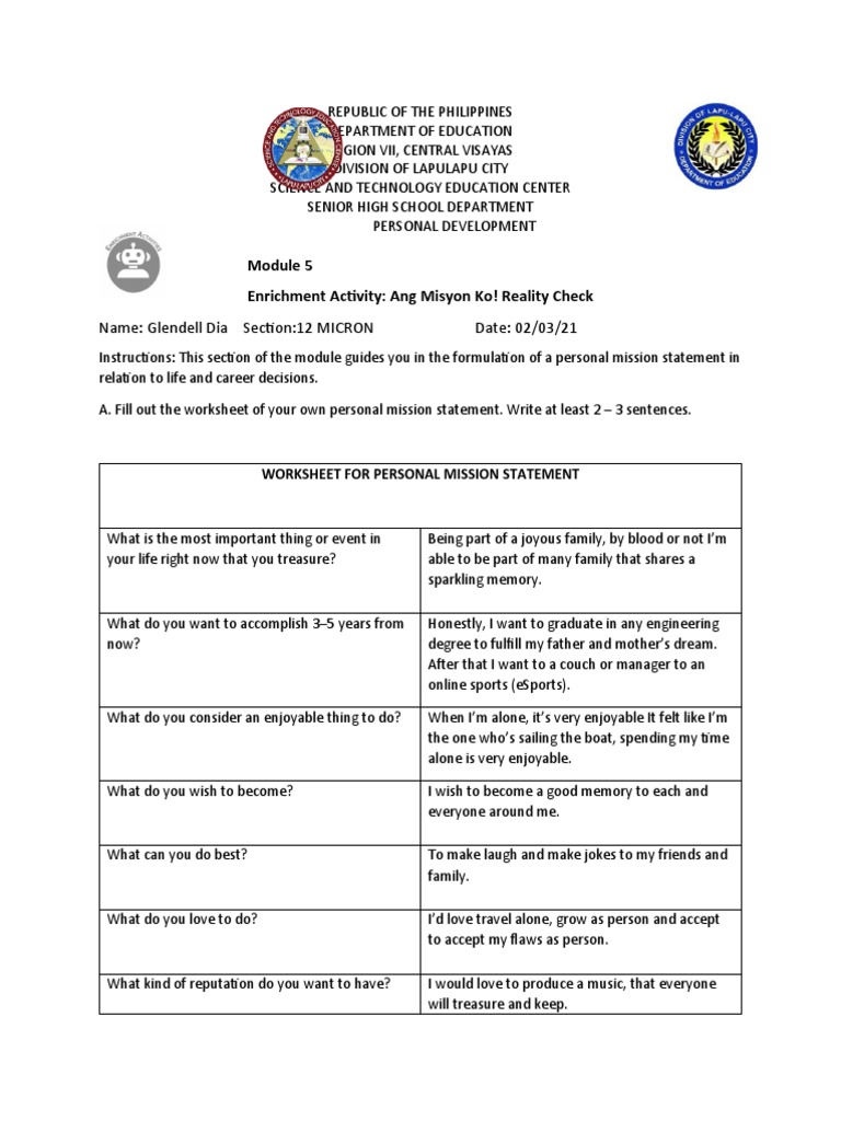 q2 Perdev Module 5 Enrichment Activity | PDF