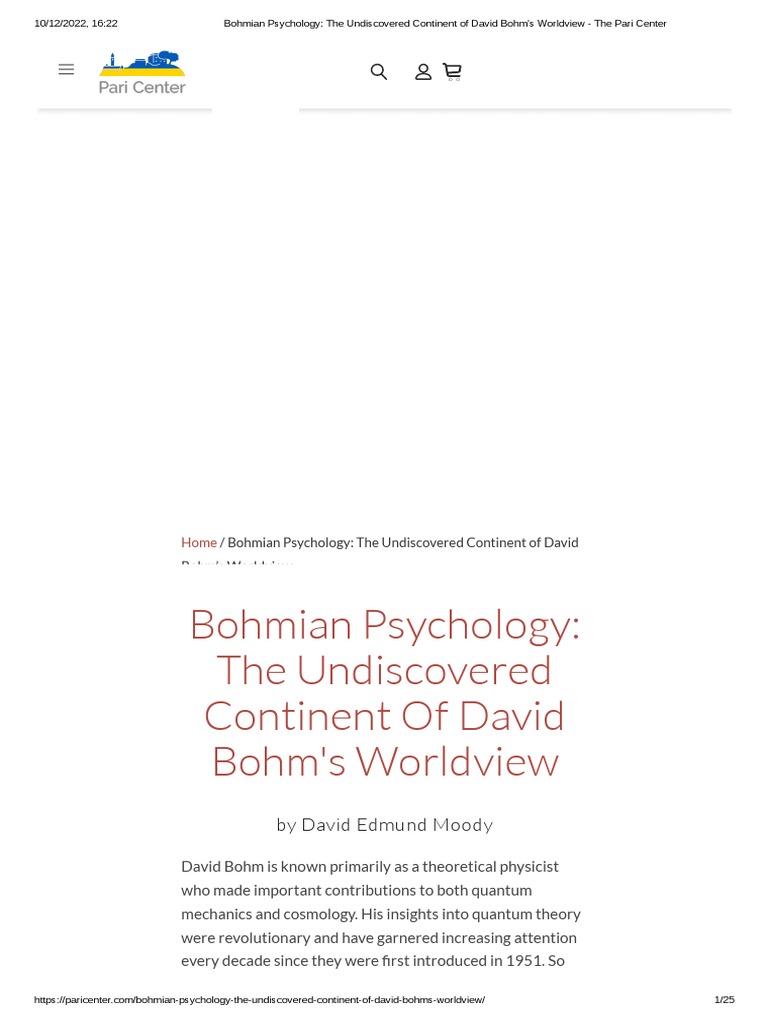 Bohmian Psychology - The Undiscovered Continent of David Bohm's ...
