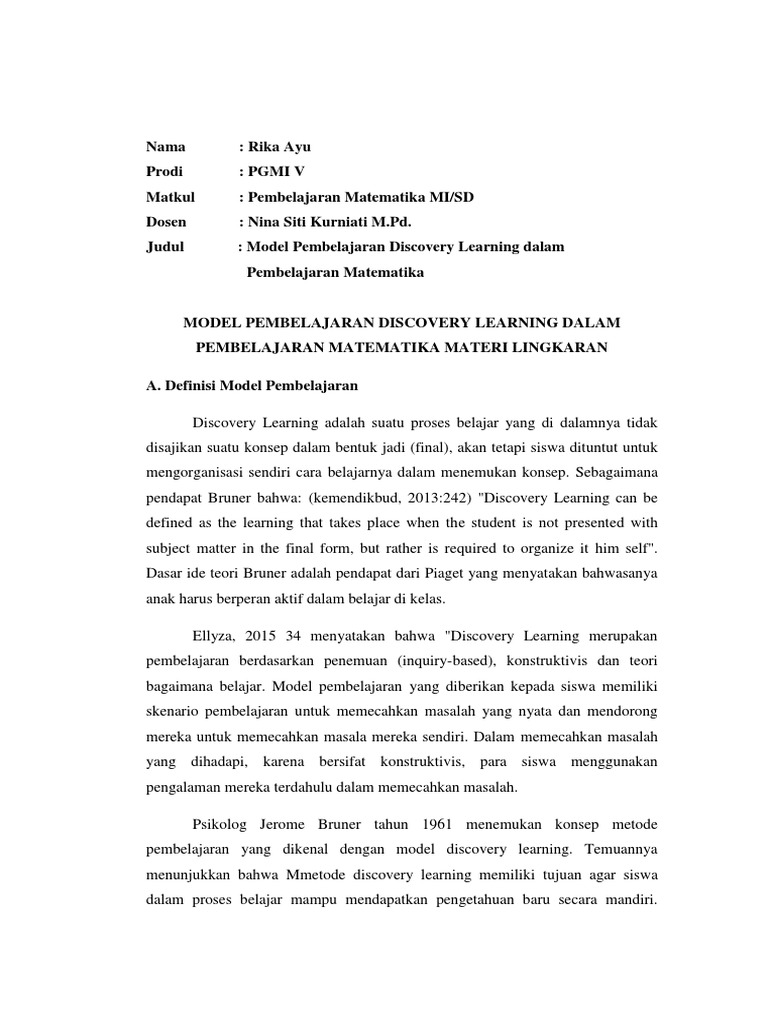 Model Discovery Learning MTK Lingkaran | PDF | Karier & Perkembangan ...