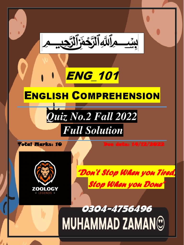 Eng101 Quiz 2 Fall 2022 By Muhammad Zaman Pdf
