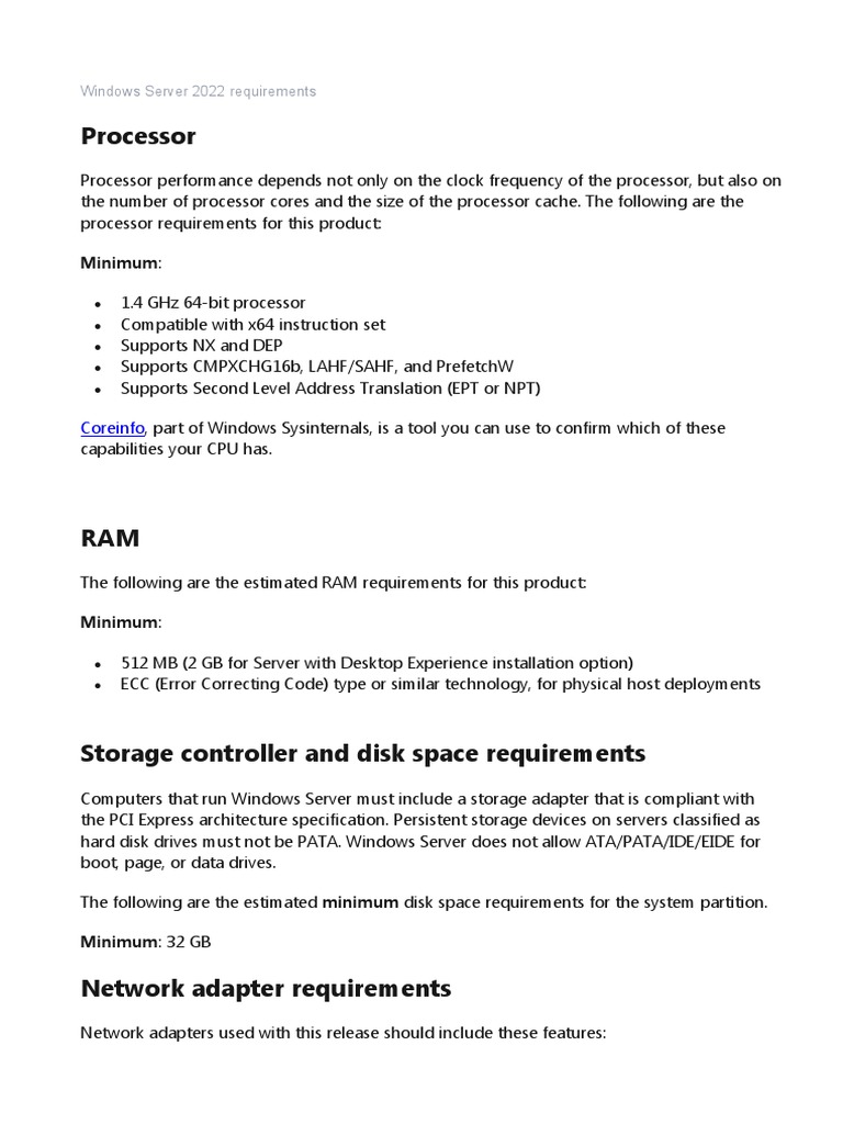 Windows Server 2022 Requirements | PDF
