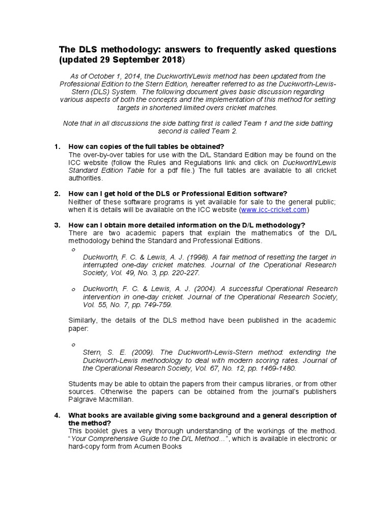 DLS System | PDF | Cricket | Sports Rules And Regulations