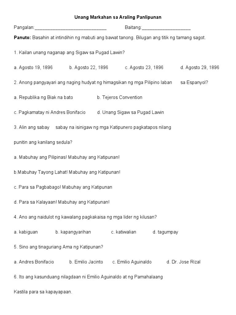 Exam Araling Panlipunan | PDF