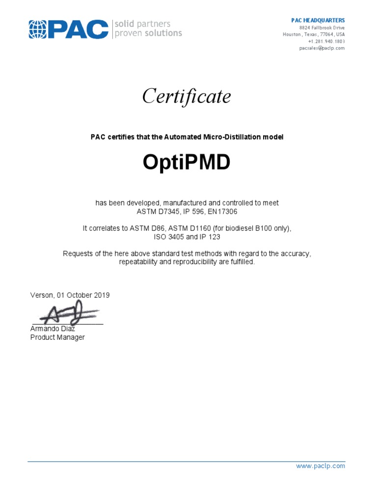 OptiPMD Methods Certificate | PDF