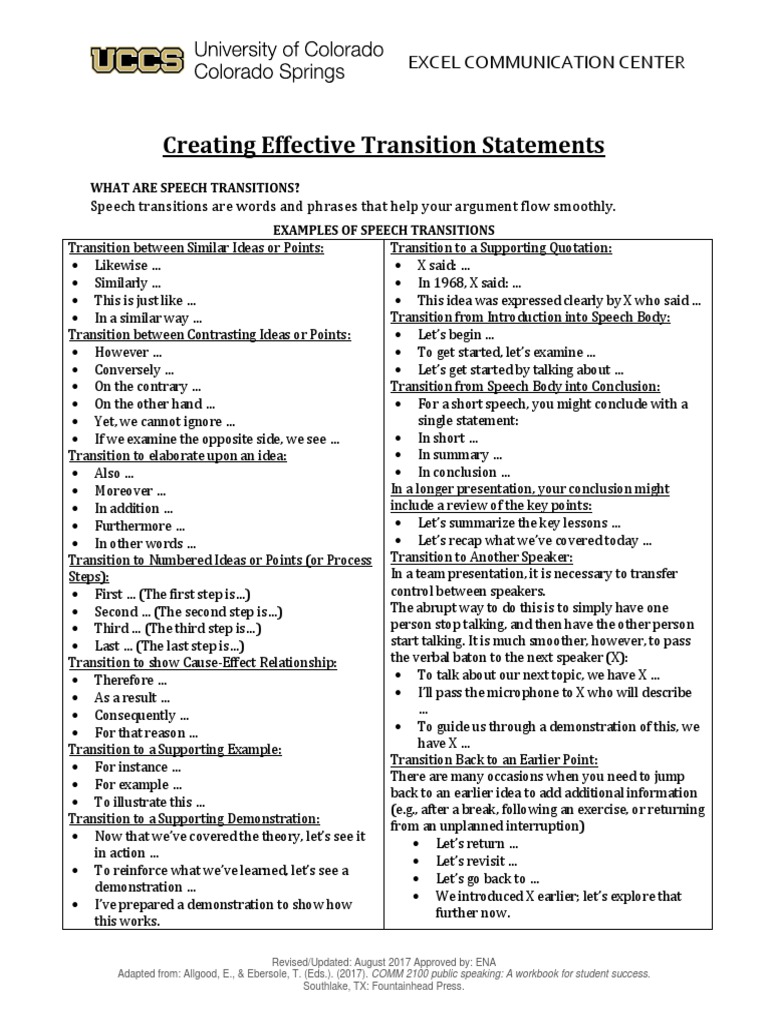 Transition Statements Examples | PDF | Cognition | Human Communication