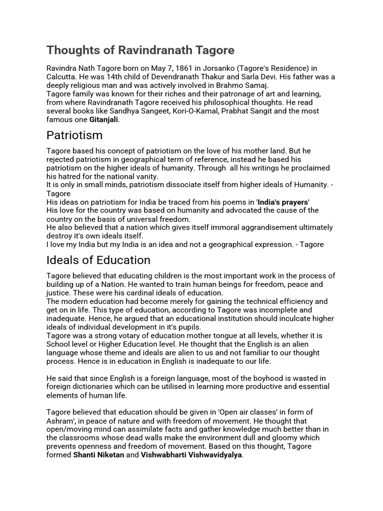 Tagore's Philosophy on Patriotism and Education | PDF | Rabindranath ...