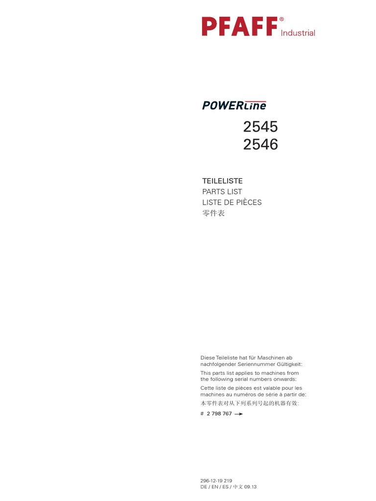 Pfaff 2545 2546 Part List | PDF