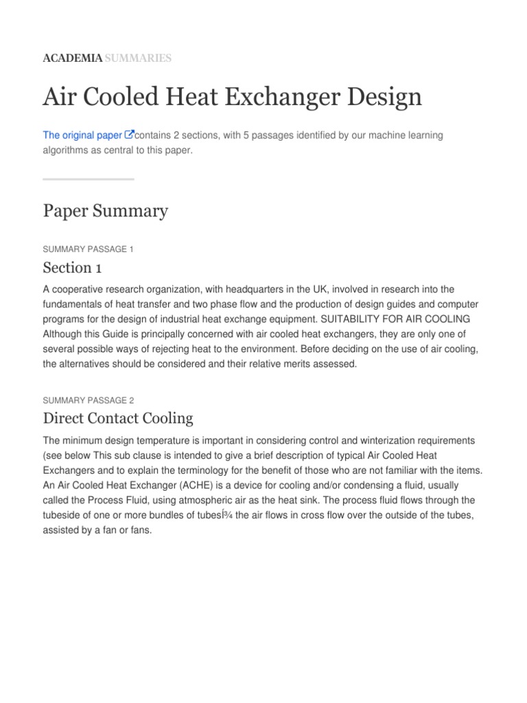 Academia Summary - Air Cooled Heat Exchanger Design | PDF | Heat ... Academia Summary - Air Cooled Heat Exchanger Design | PDF | Heat ...