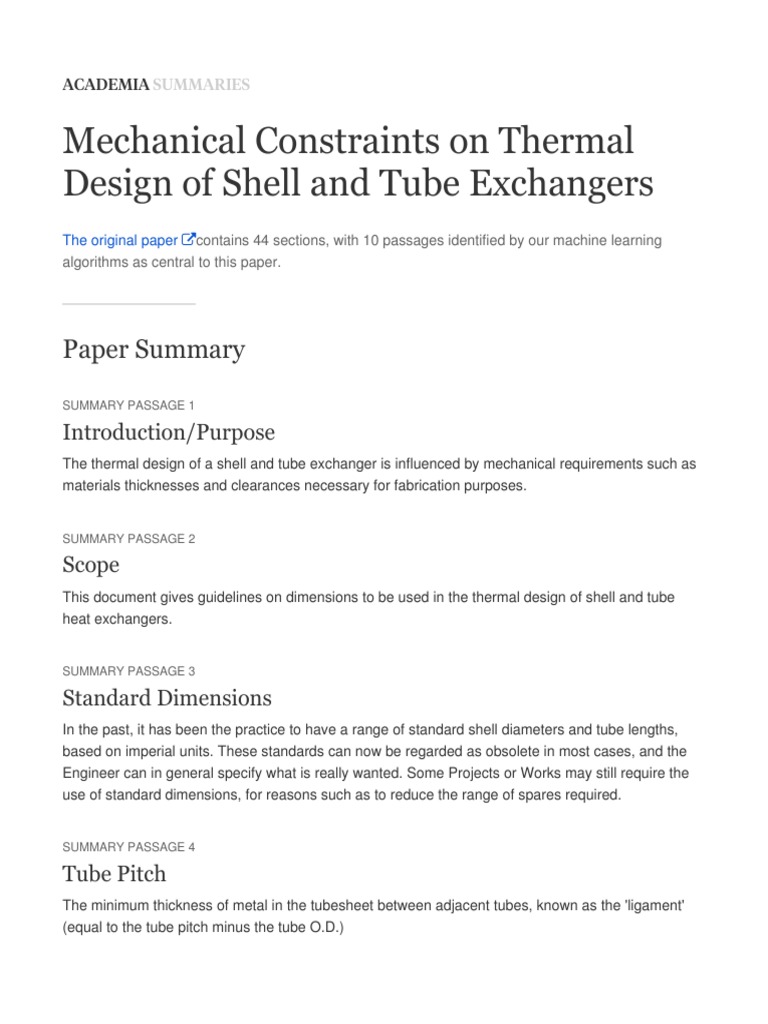 Academia Summary - Mechanical Constraints On Thermal Design of Shell ...