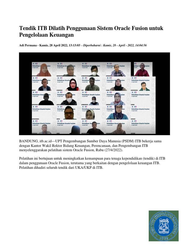 Tendik ITB Dilatih Penggunaan Sistem Oracle Fusion Untuk Pengelolaan ...