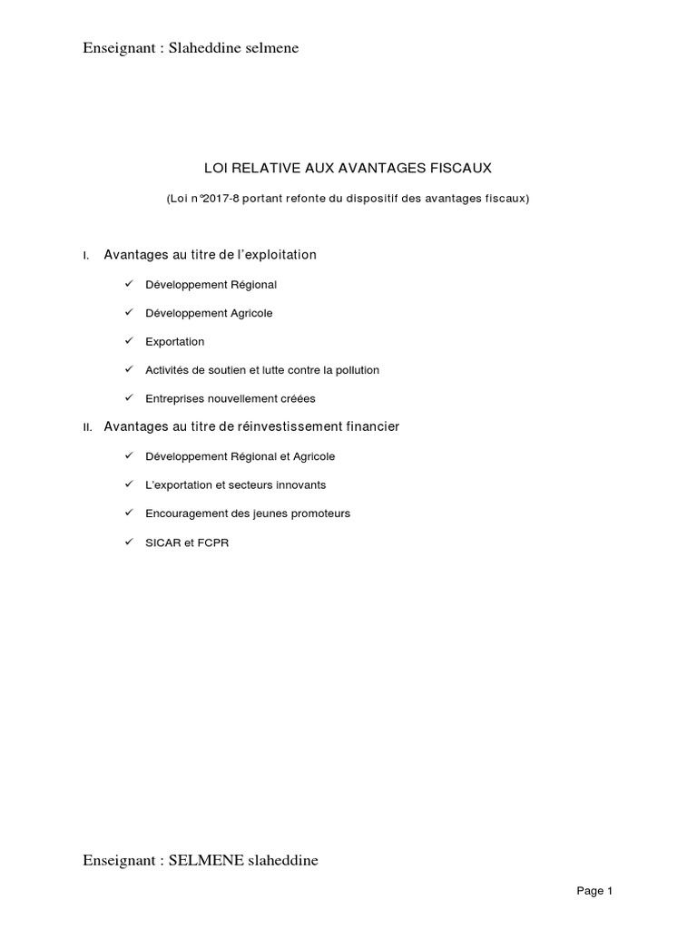 Avantages fiscaux en Tunisie 2023 | PDF | Impôt sur le revenu | Investir
