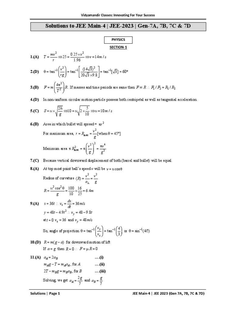 2023-Jee Main-4 - Gen 7a, 7b, 7c & 7d - Solutions | PDF | Chemical Bond ...