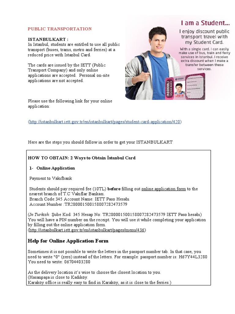 Istanbul Student Transport Card Guide | PDF | Identity Document ...