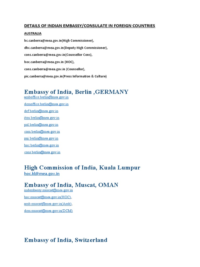 Details of Indian Embassy | PDF