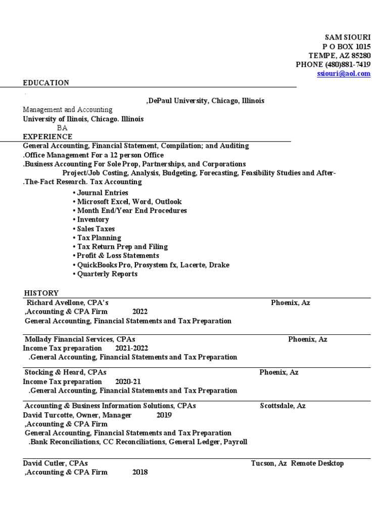 Resume Sam Siouri | PDF | Accounting | Certified Public Accountant